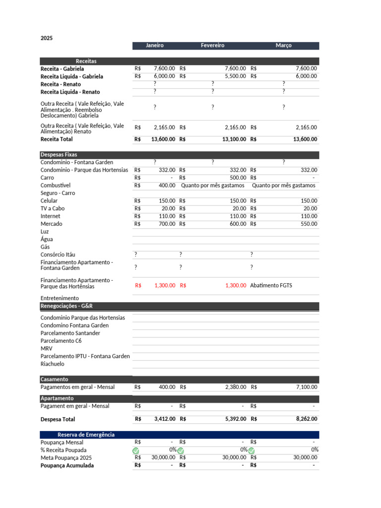 Planilha de Gastos Mensais - G&R | PDF | Economias