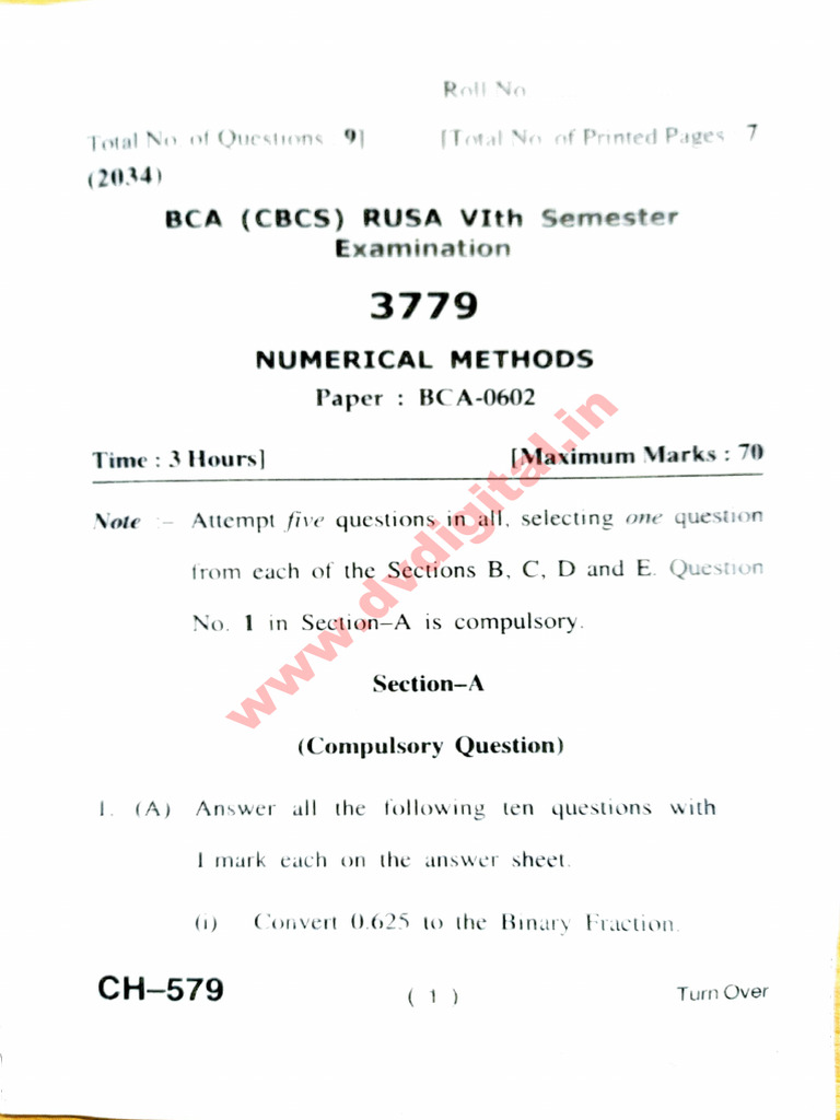 Numerical Method 6sem 2024 | PDF | Computational Science | Elementary Mathematics