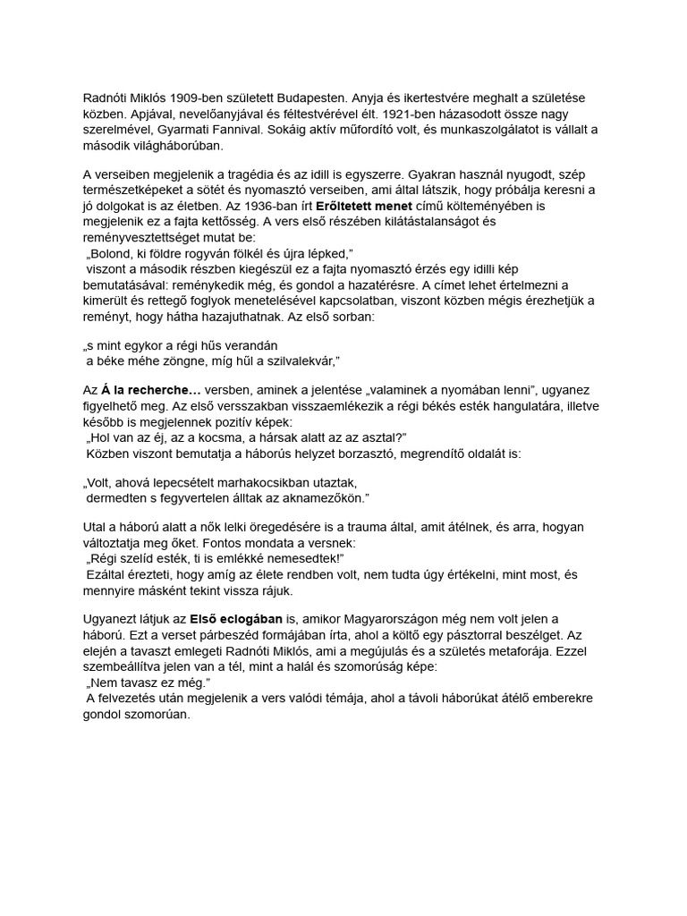 Radnóti Miklós Idill És Tragikum | PDF