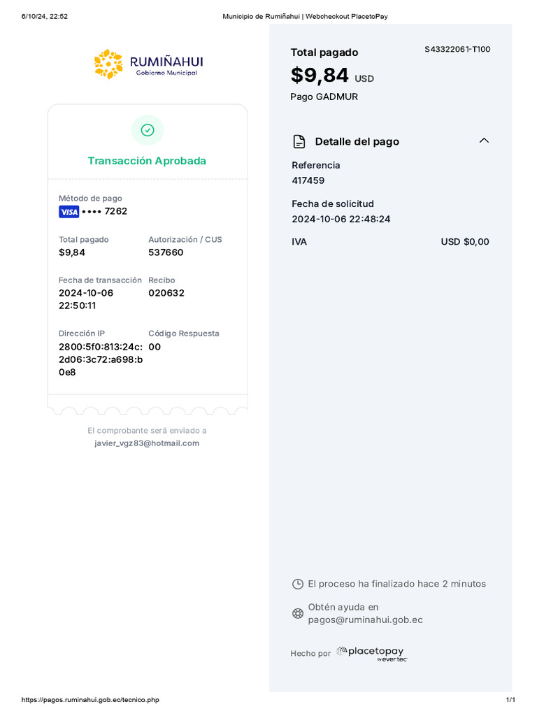 Pagos Gobierno Municipal Rumiñahui | PDF