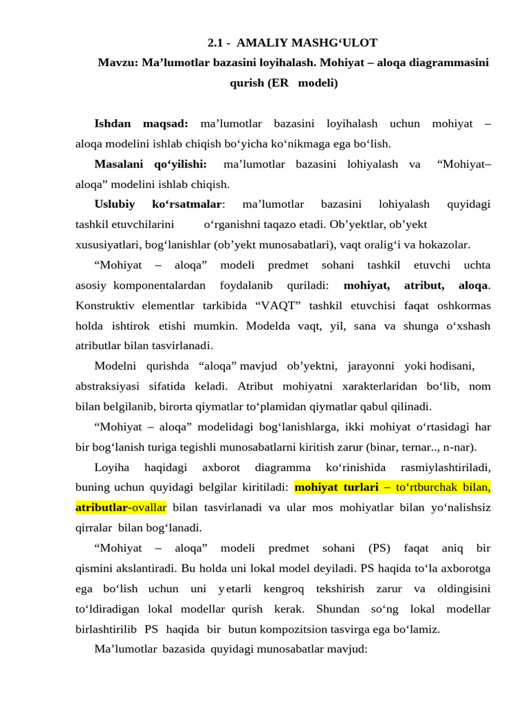 Amaliy Mashg'ulot 2 | PDF