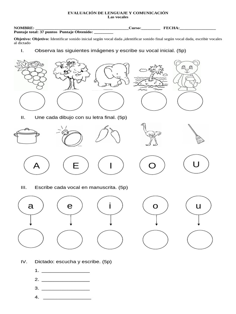 Prueba-Vocales 1° | PDF