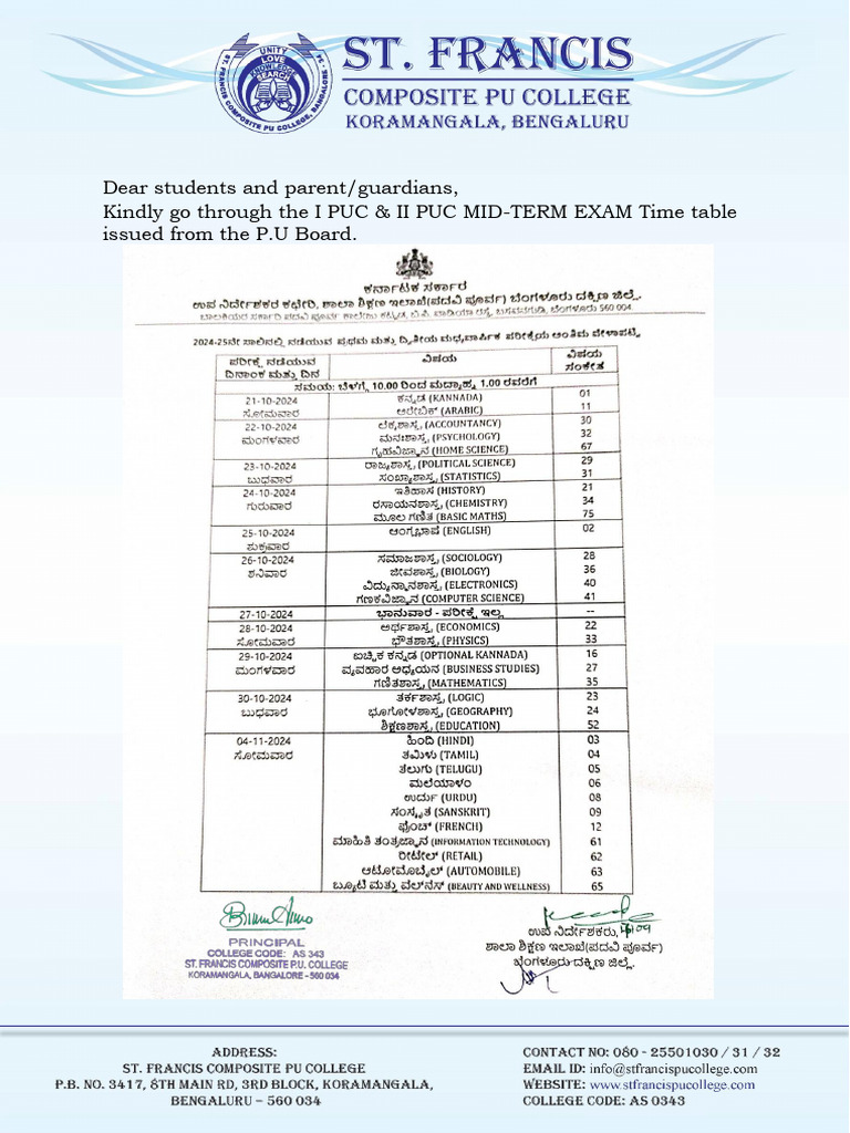 Midterm Exam Timetable 2024 | PDF