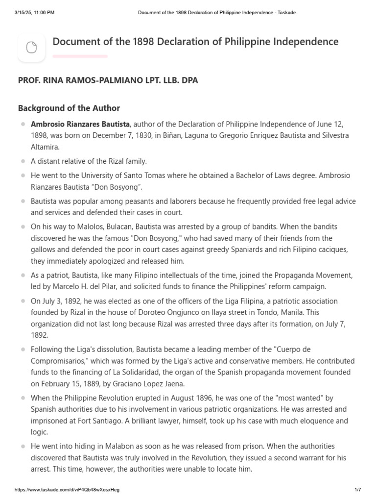 Document of The 1898 Declaration of Philippine Independence | PDF ...