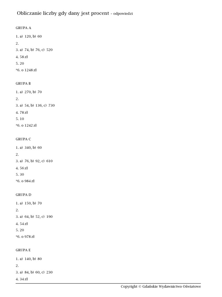 Obliczanie Liczby Gdy Dany Jest Procent - Odpowiedzi | PDF