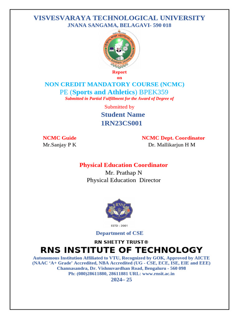 1 - NCMC - PE - Sport - Front - Sheets - 3rd Sem - 2022 - Scheme | PDF