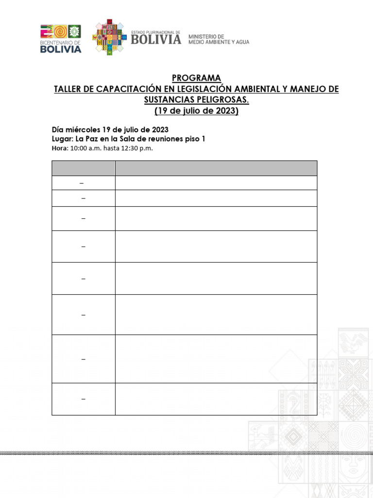 Programa de Taller de Capacitacion 19.07.23 | PDF | Ambiente | Impacto humano en el medio ambiente
