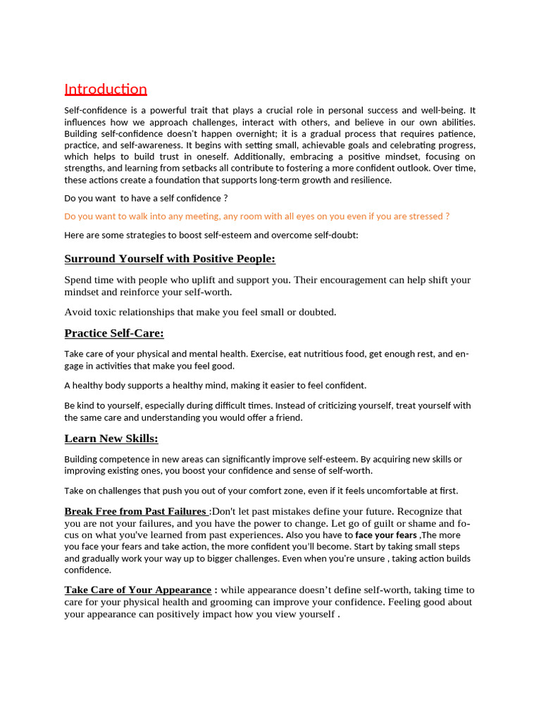 Building Self Confidence | PDF | Self Esteem | Mindset