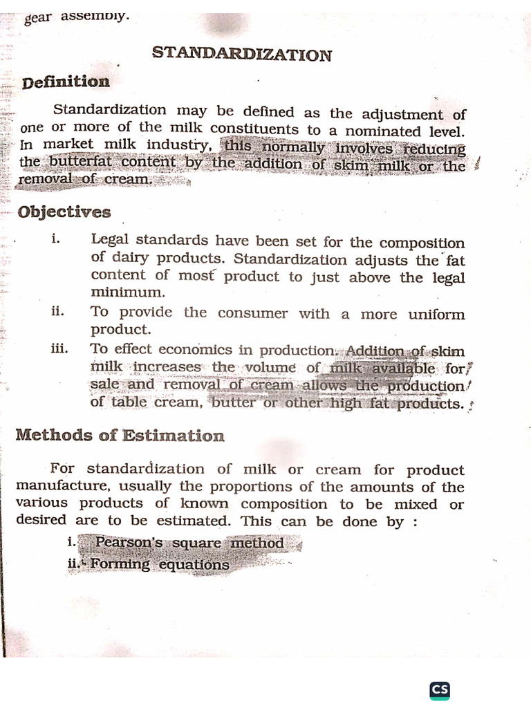 Milk standardization | PDF