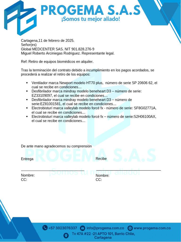 Hoja Membrete Progema | PDF