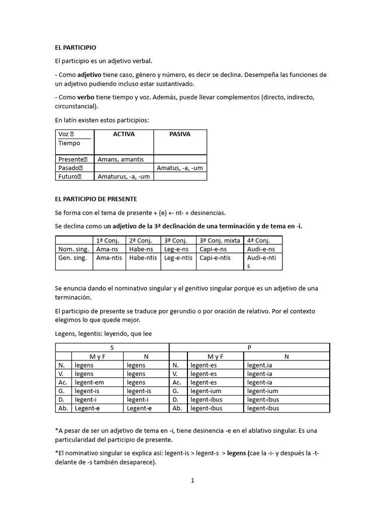 Participios en Latín: Tipos y Usos | PDF | Verbo | Sintaxis