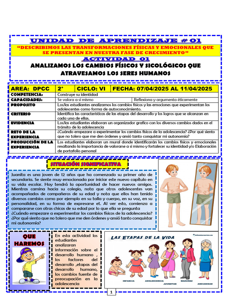 Actividad 1 DPCC 2° Unidad 1 | PDF | Aprendizaje | Adolescencia