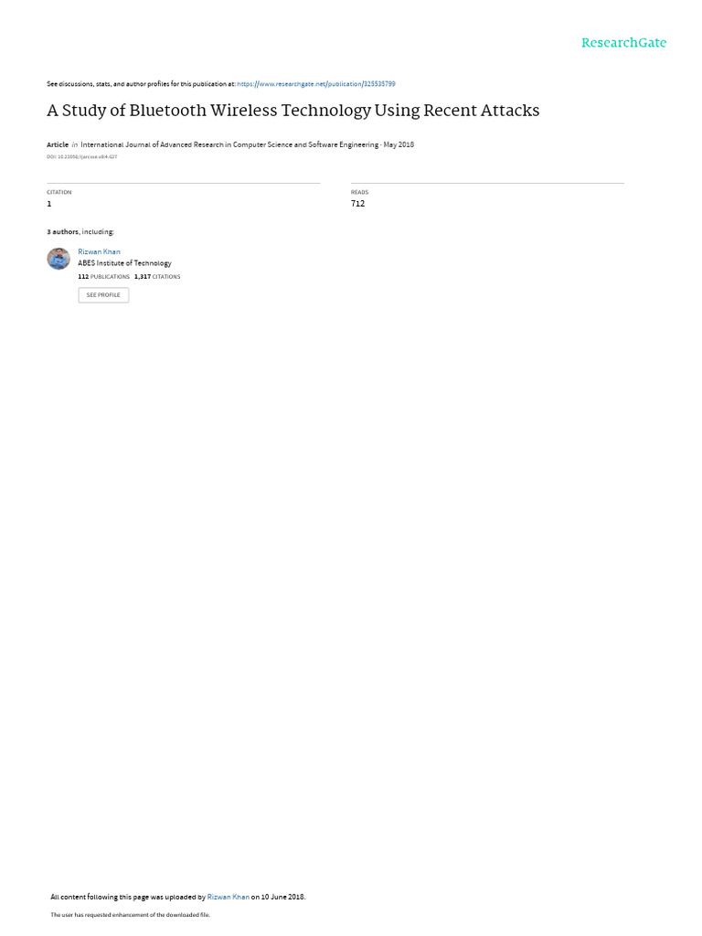 A Study of Bluetooth Wireless Technology Using Rec | PDF | Bluetooth | Computer Network