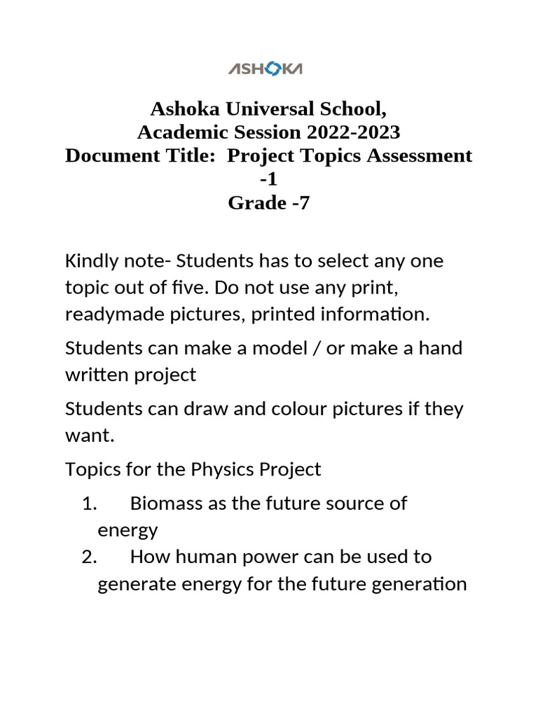 Topics For The Physics Project | PDF