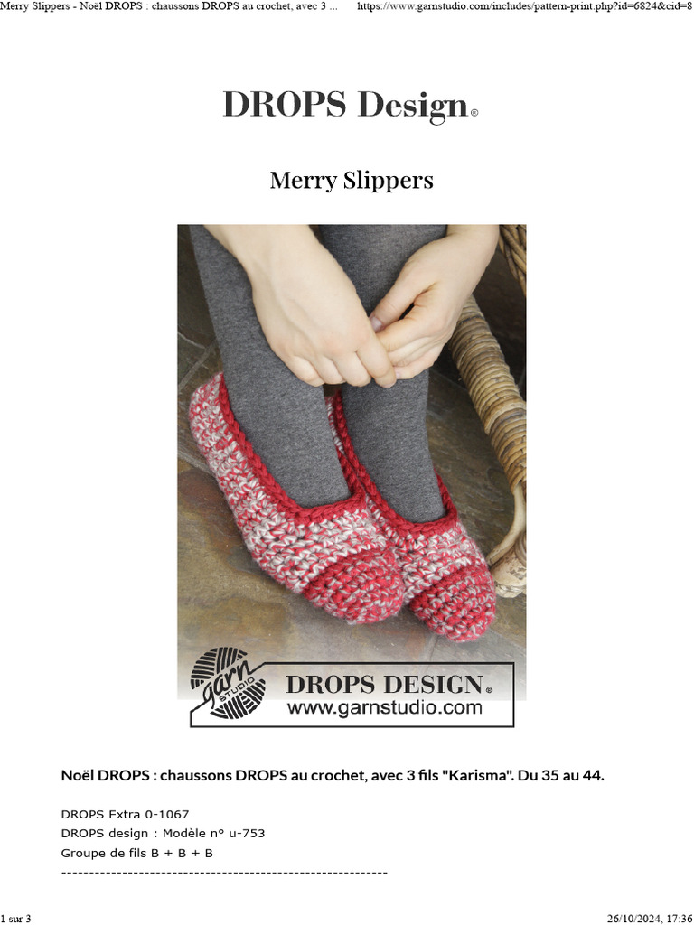 Merry Slippers - Noël DROPS - Chaussons DROPS Au Crochet, Avec 3 Fils ...