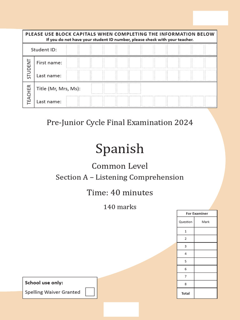 Spanish: Pre-Junior Cycle Final Examination 2024 | PDF