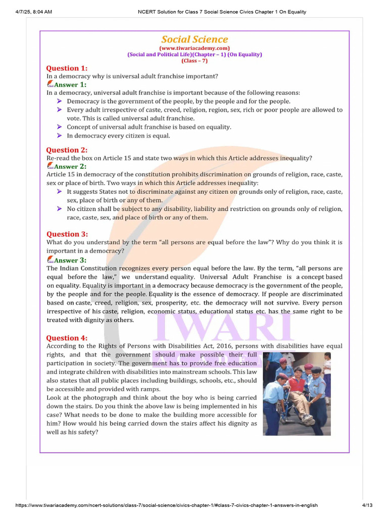 Civics Chapter 1 On Equality | PDF