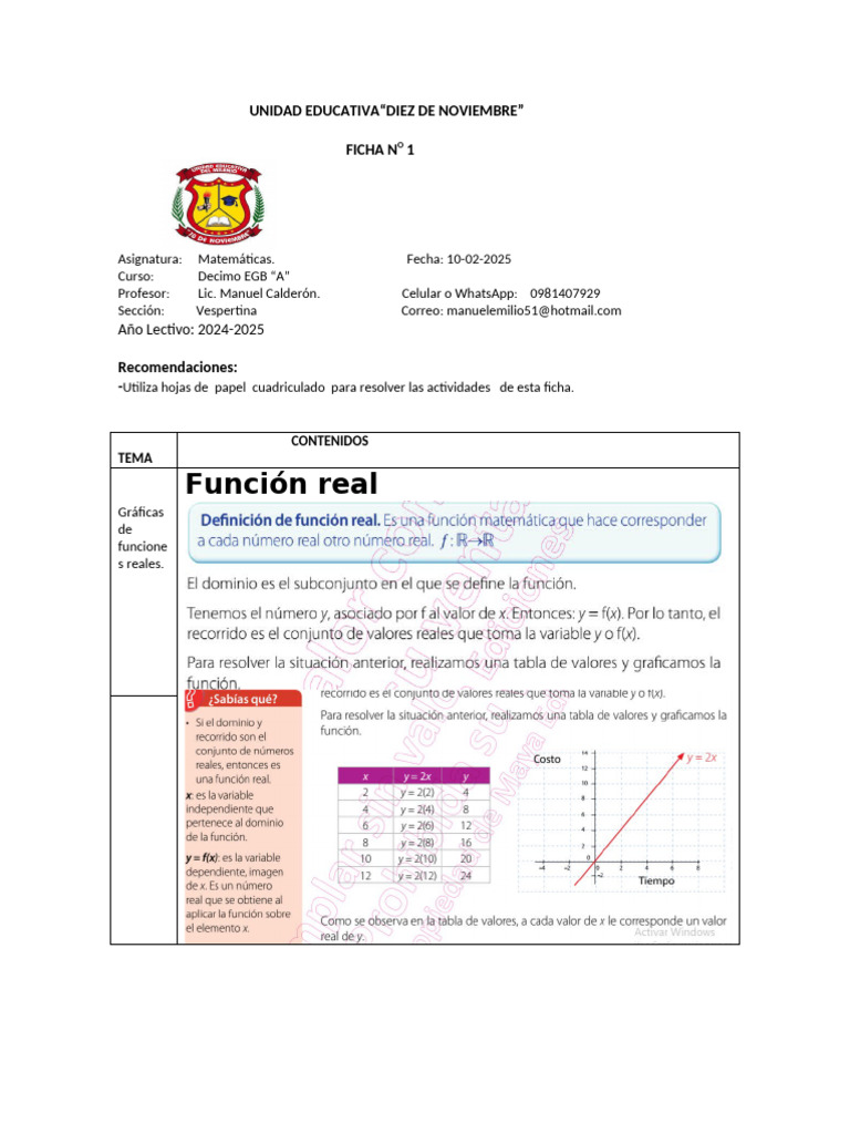 Ficha Del 10 02 2025 Actividades 10mo Egb | PDF