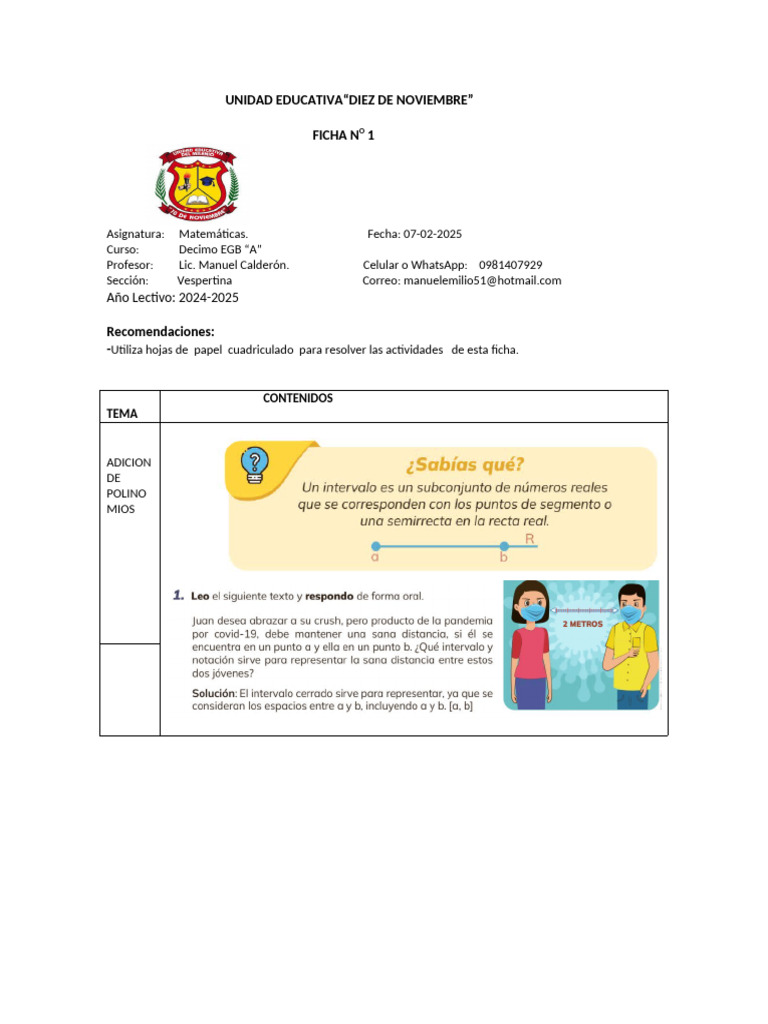 Ficha - 7-02 2025-Actividades 10mo Egb | PDF