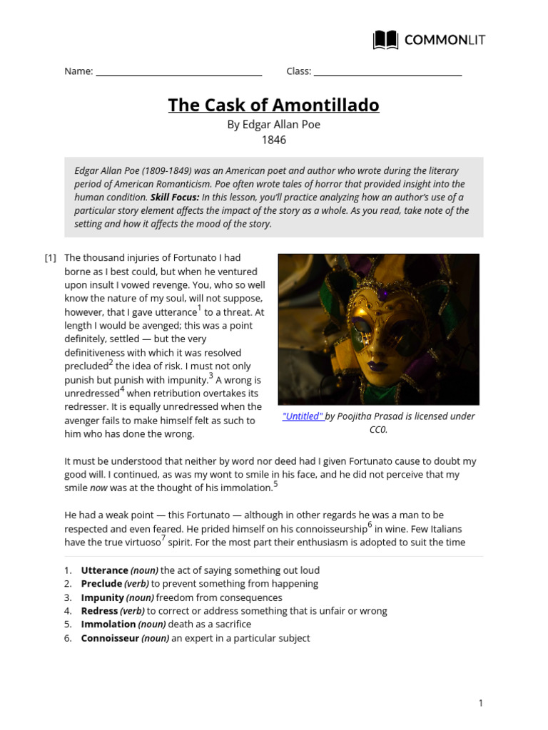 The Cask of Amontillado - The Pedestrian | PDF