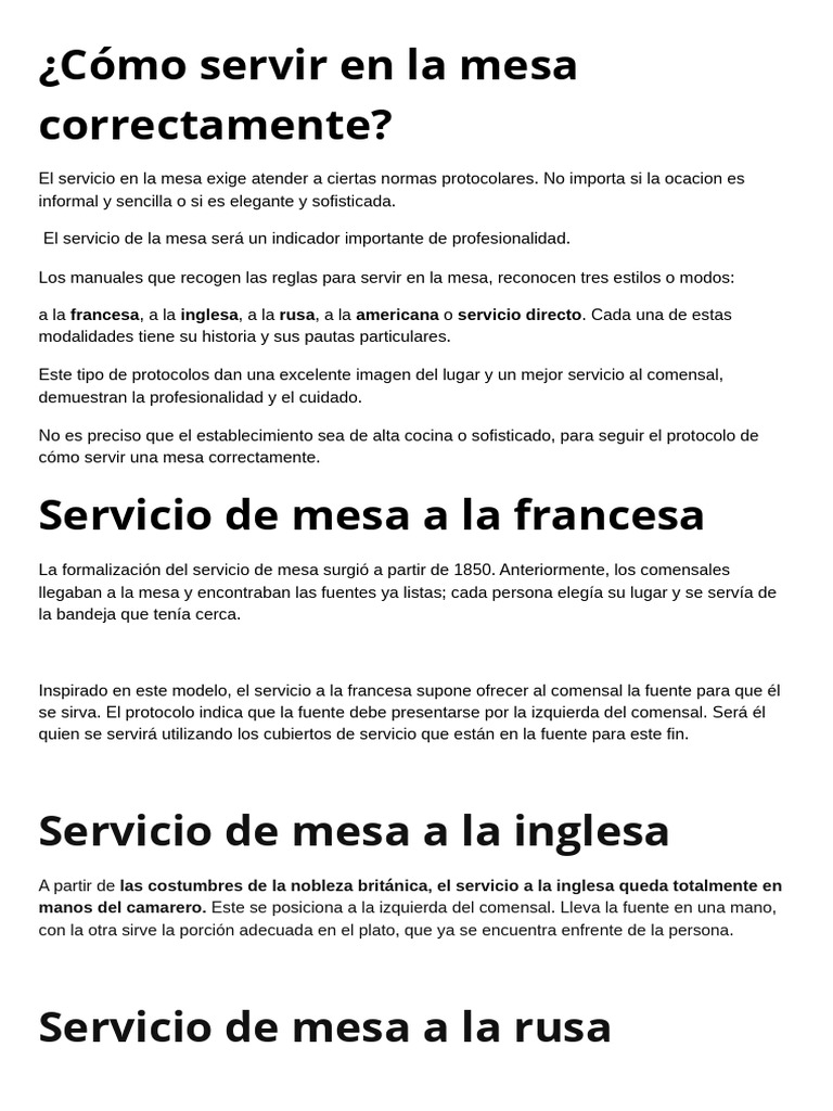¿Cómo Servir en La Mesa Correctamente - 20240304 - 012808 - 0000 | PDF ...