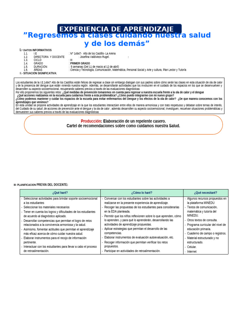 Experiencia Ok de Aprendizaje #1 - 2023 | PDF | Aprendizaje | Evaluación