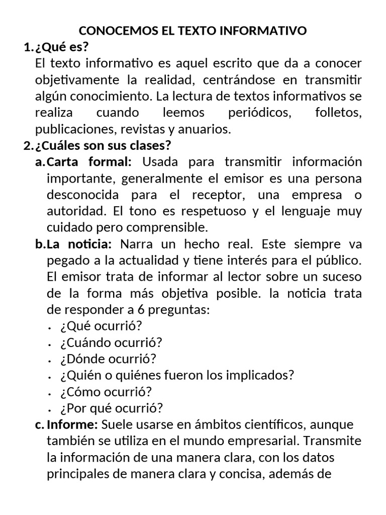 Tipos y Estructura del Texto Informativo | PDF | Información | Comunicación