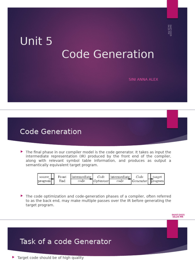 1-CodeGeneration Unit5 Chap8 Lecture44 | PDF | Computer Architecture ...