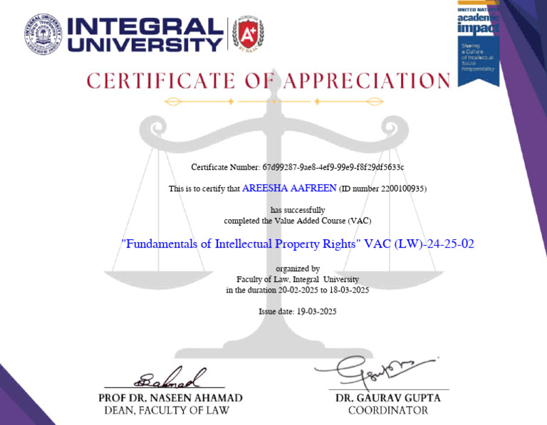 Fundamentals of Intellectual Property Rights VAC (LW) 24 25 02-CERTIFICATE OF COMPLETION 707 | PDF