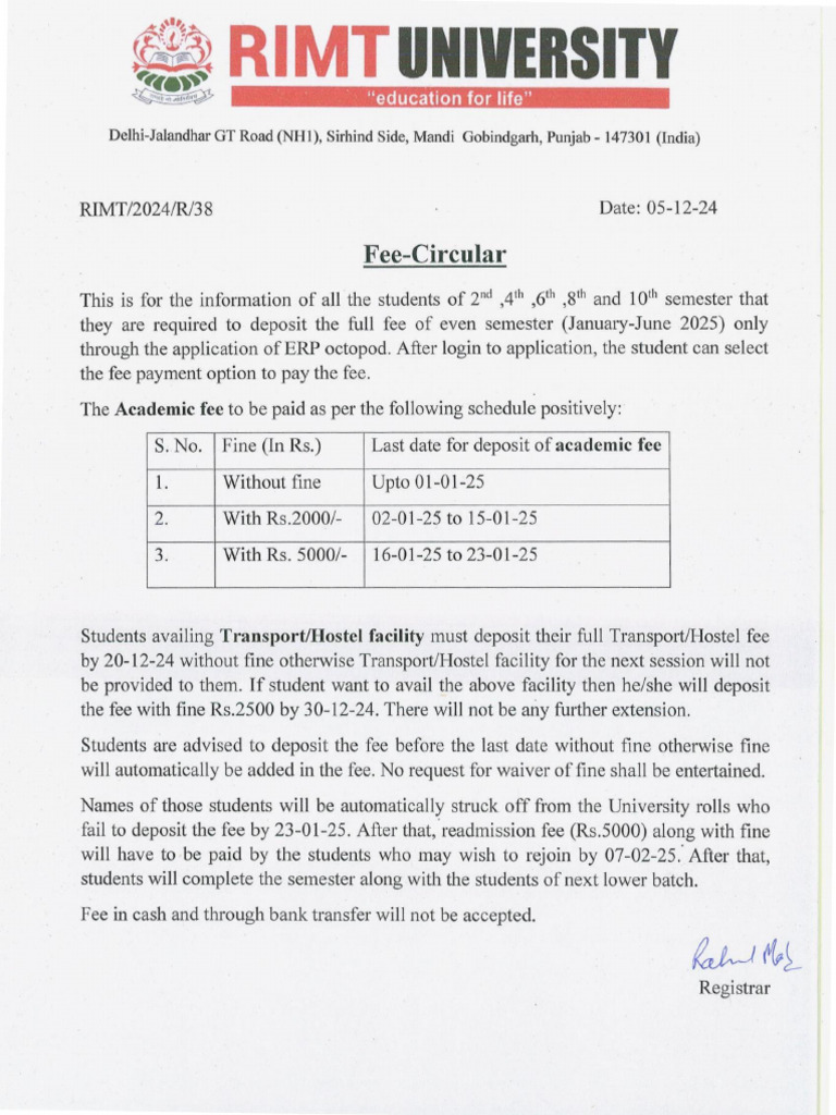 Fee Circular | PDF