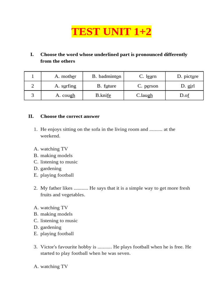 Test Unit 1+2 | PDF