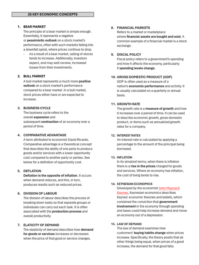 25 Key Economic Concepts Explained | PDF | Cost Of Living | Economics