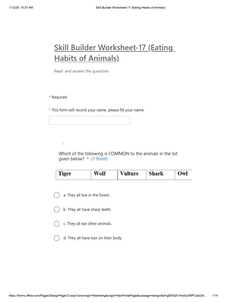 Animal Eating Habits Worksheet | PDF | Foods | Predation