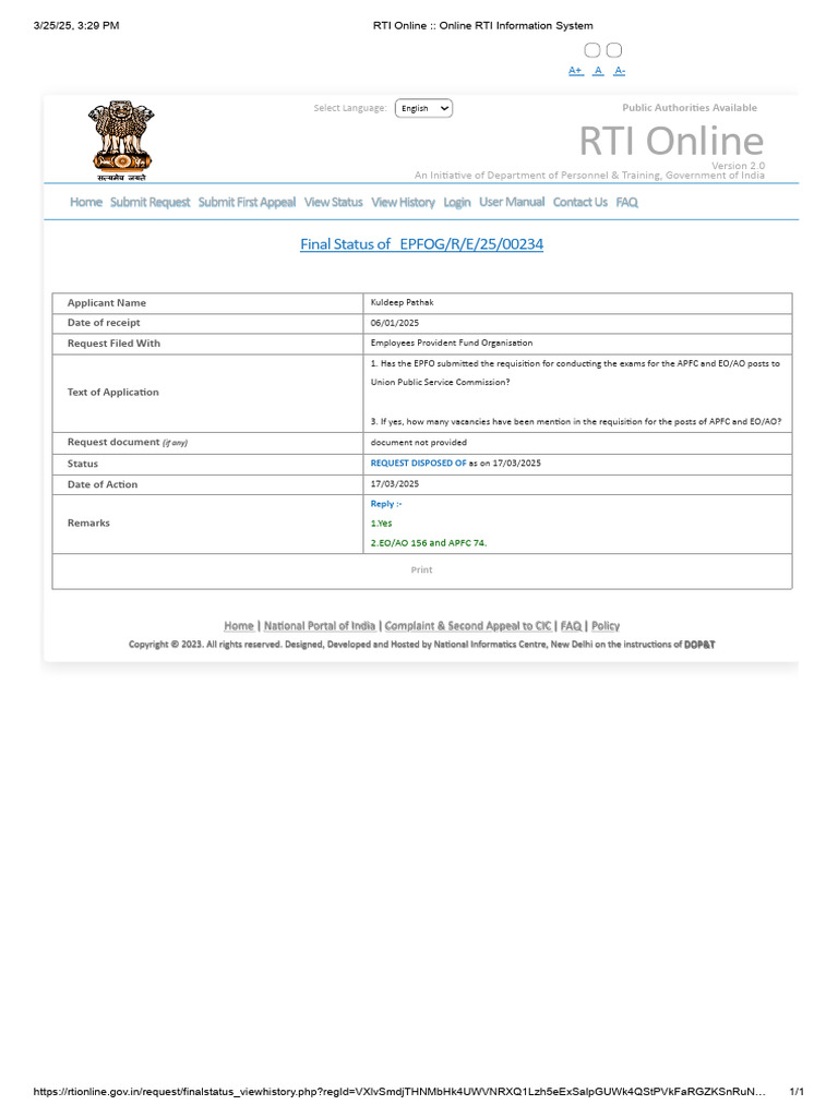 Upsc Epfo Rti March 2025 | PDF