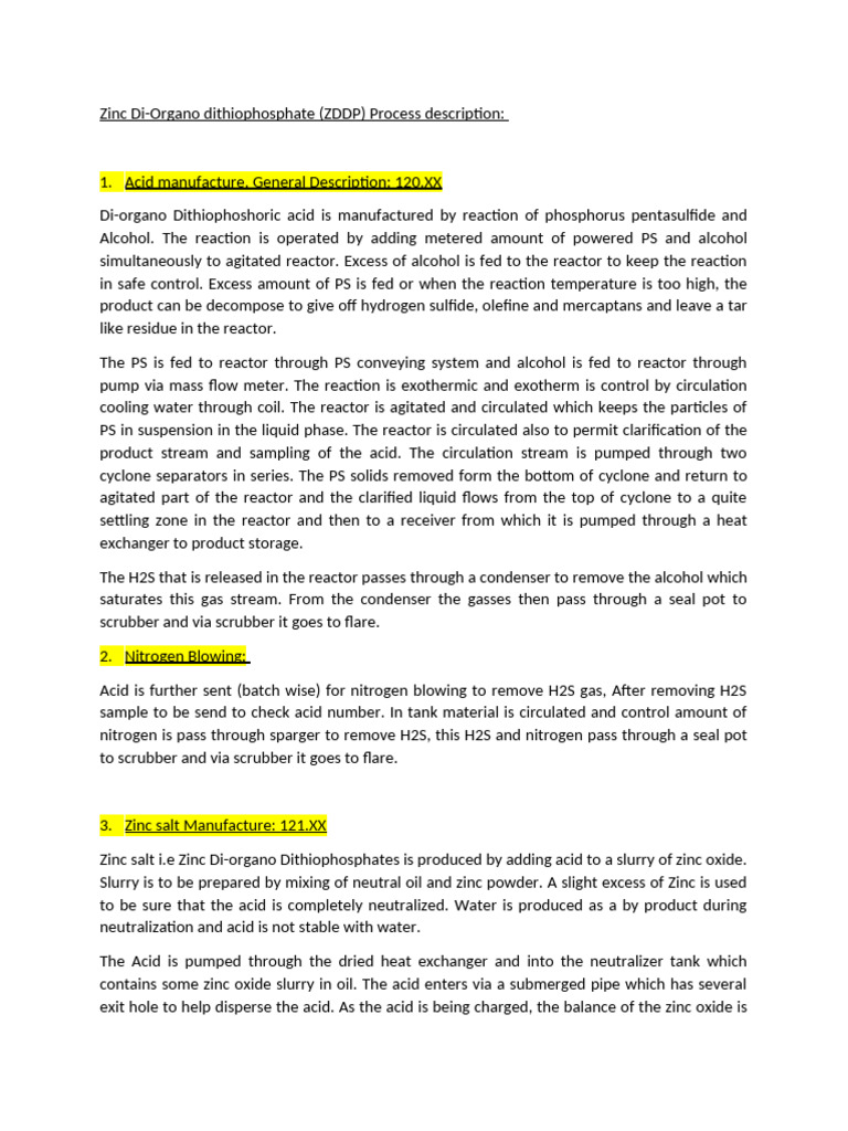 ZDDP Process Description. | PDF | Chemical Reactor | Filtration