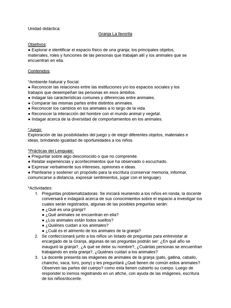 Unidad Didáctica La Granja | PDF