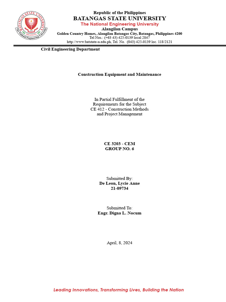 Lycie-Cmpm Written Report | PDF | Heavy Equipment | Mechanical Engineering