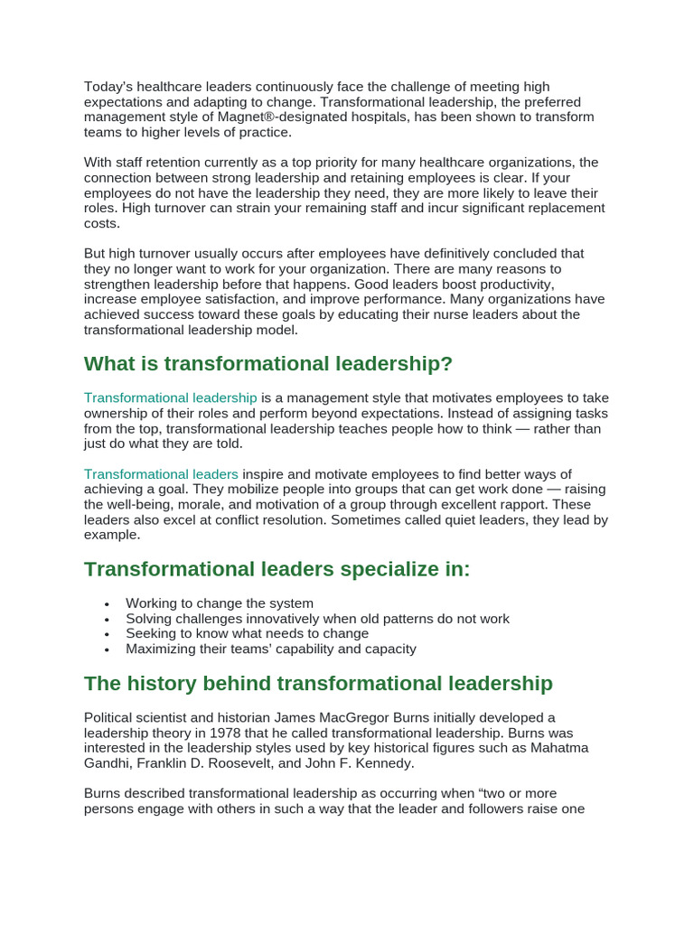 Transformational Leadership | PDF | Transformational Leadership ...