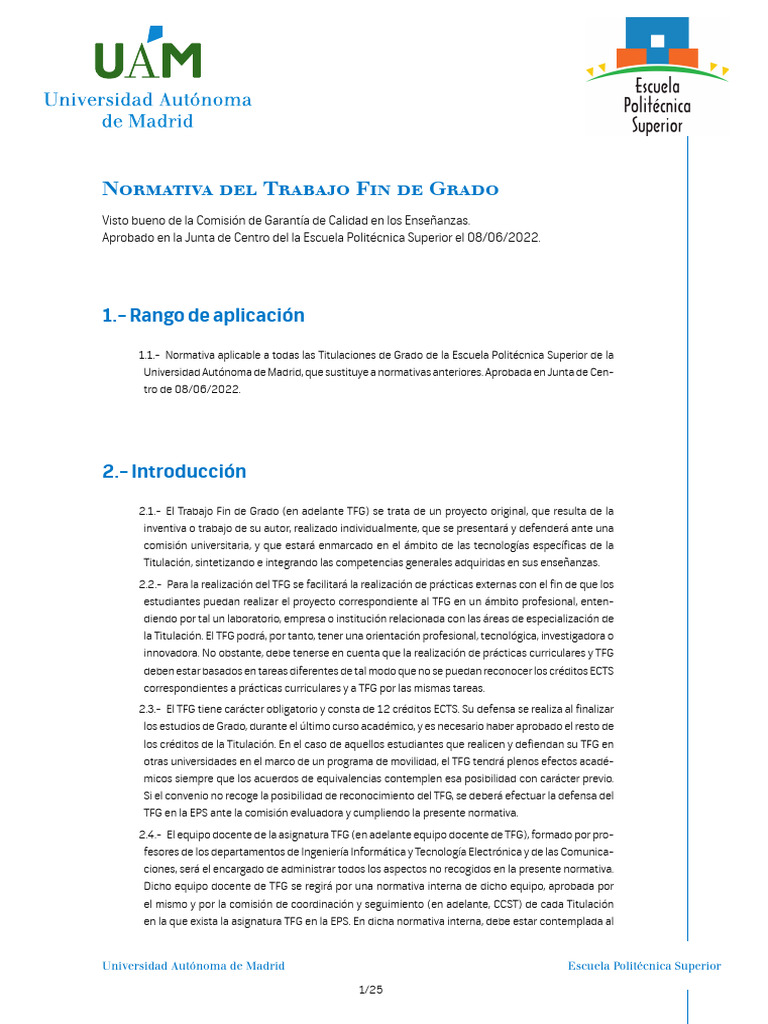 Normativa TFG EPS UAM 2022 | PDF | Maestros | Licenciatura