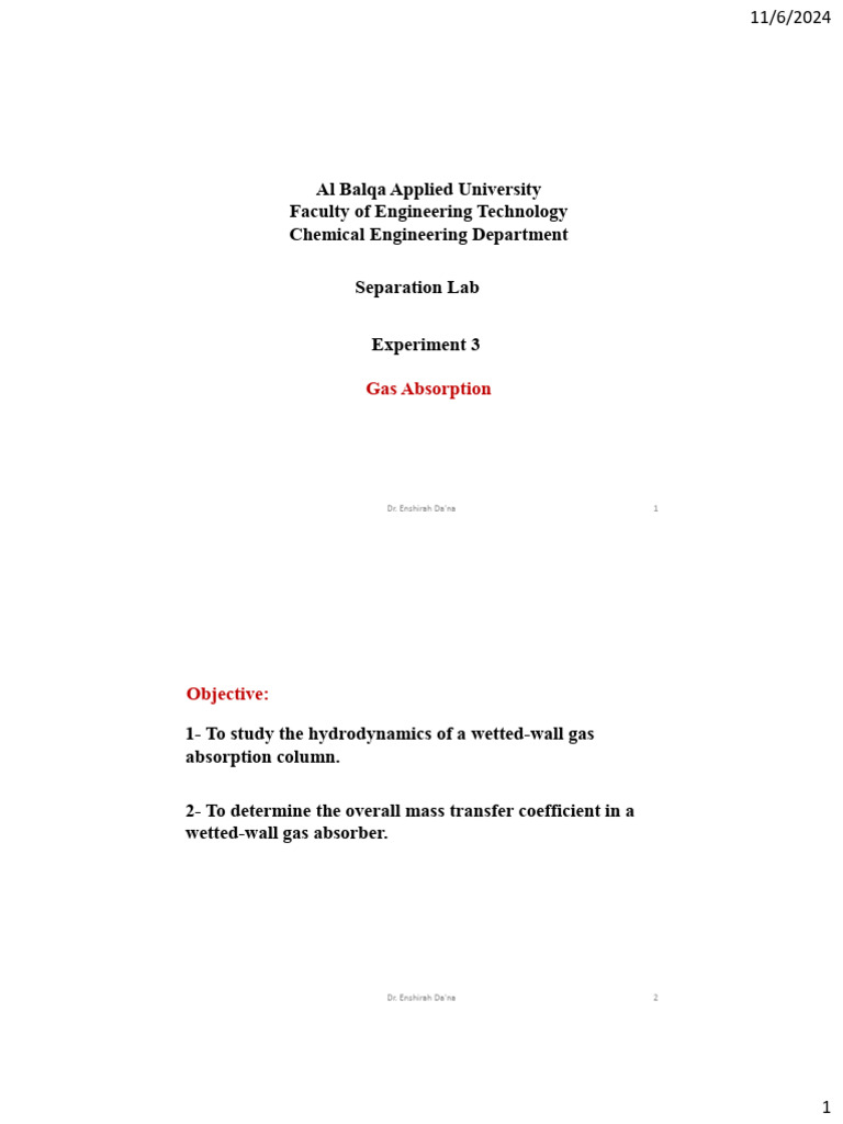 Mass Transfer in Gas Absorption Column | PDF | Gases | Liquids