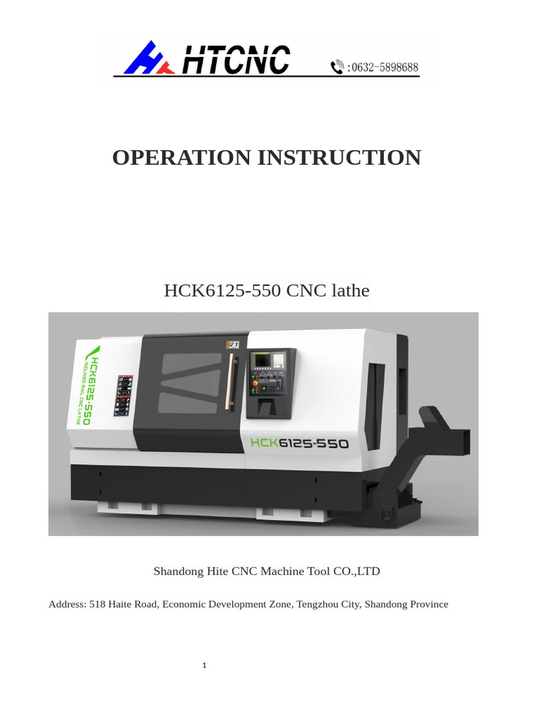 Operation Instruction of HCK6125-550 CNC Lathe | PDF | Switch | Machine Tool
