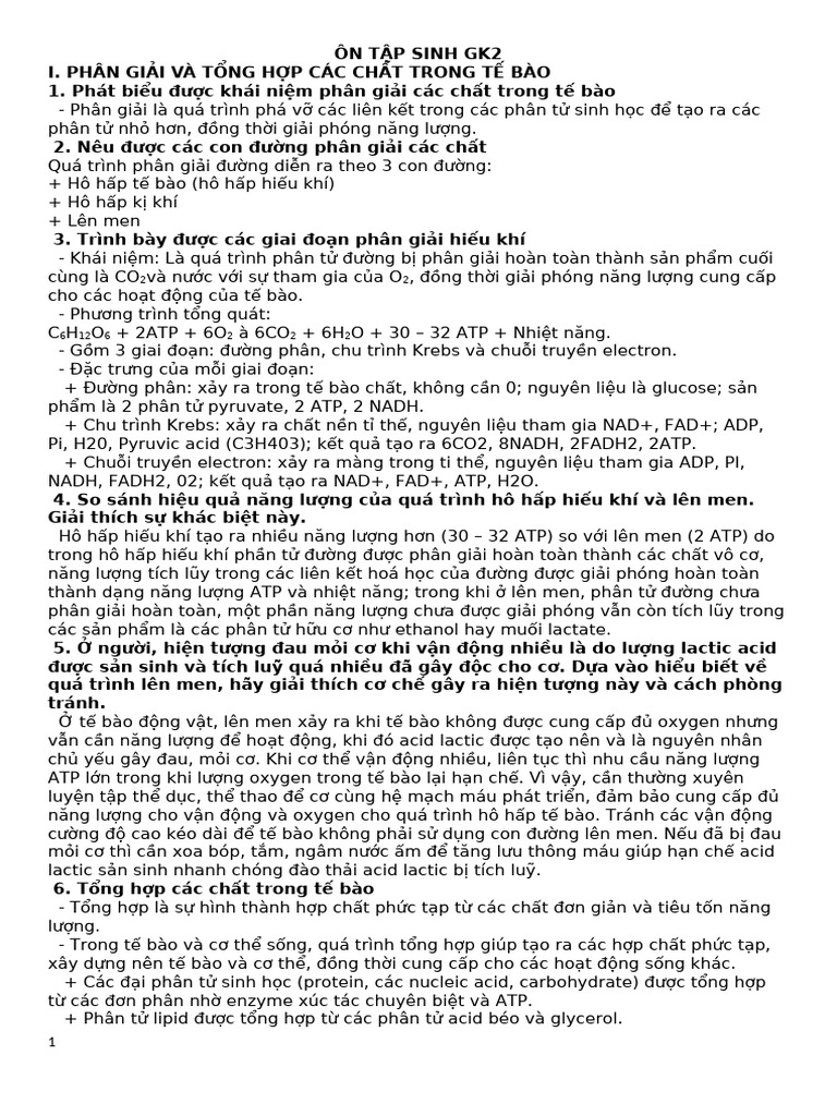 Ôn tập Sinh gk2 | PDF