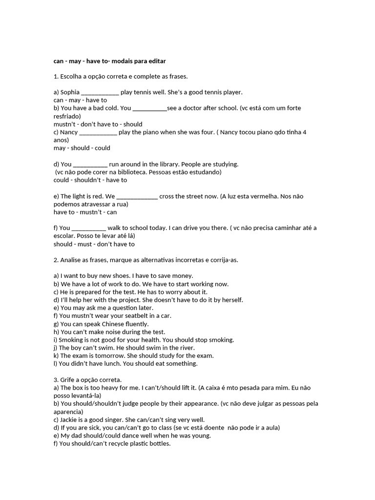 Modal Verbs Exercises and Answers | PDF