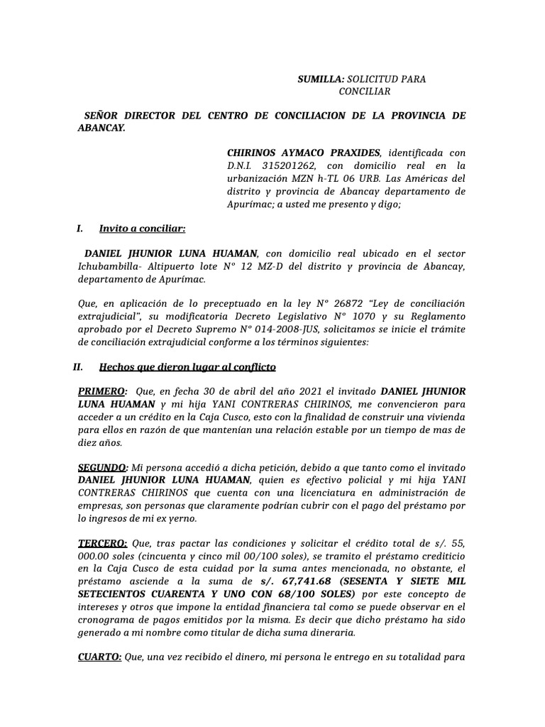 Solicitud Para Conciliar | PDF