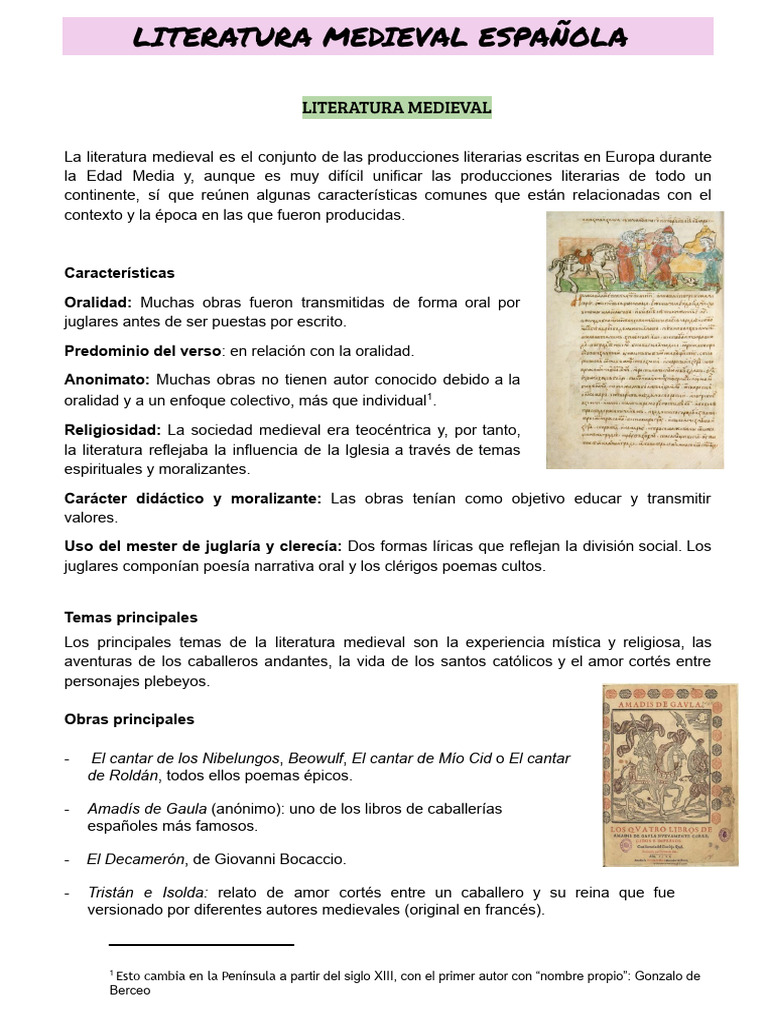Literatura Medieval Española: Características y Obras | PDF ...