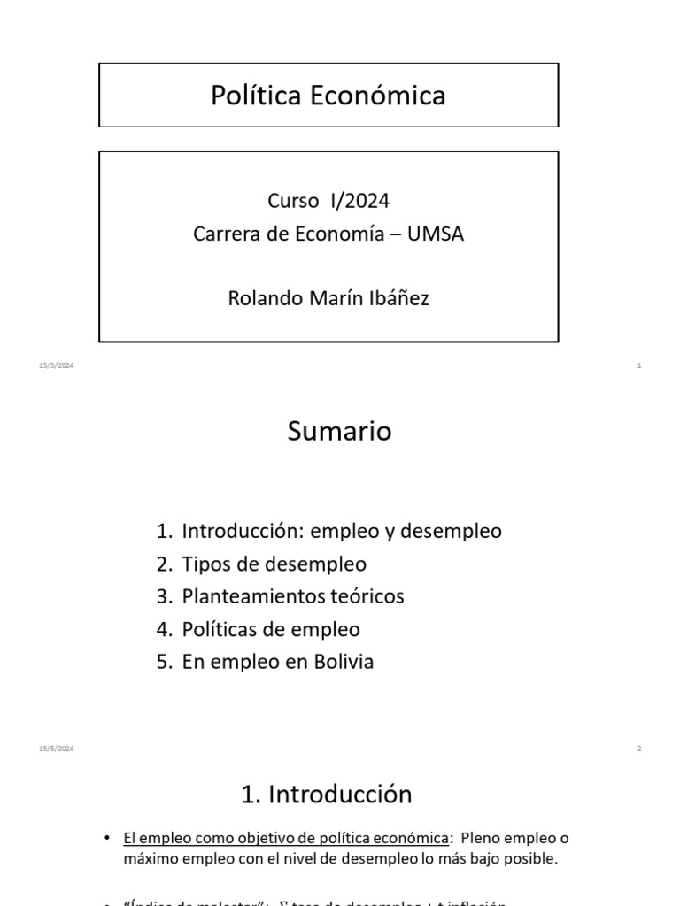 Políticas de Empleo y Desempleo en Bolivia | PDF | Desempleo | Empleo