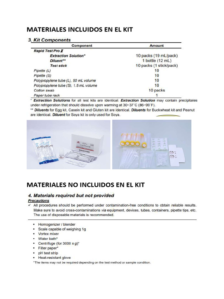 Materiales incluidos y no incluidos en el Kit Pro II para detección de ... Materiales incluidos y no incluidos en el Kit Pro II para detección de ...