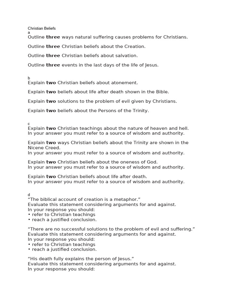 Christianity Exam Papers and Answers | PDF | Argument | Trinity