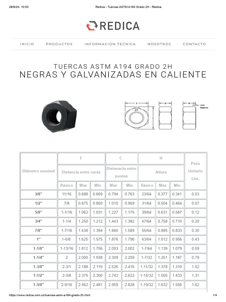Tuercas ASTM A194 Grado 2H - Redica | PDF | Rieles | Metales de transición