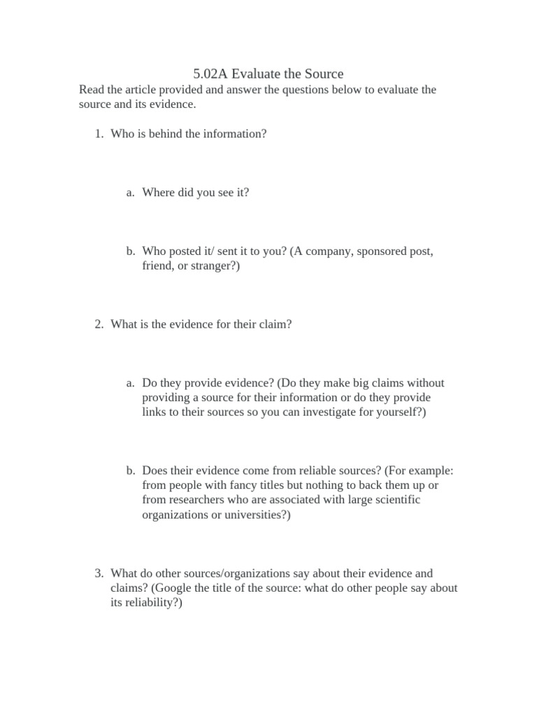 Source Evaluation Guide and Questions | PDF